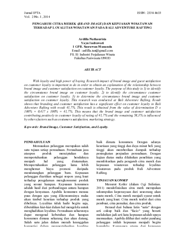 (PDF) Pengaruh Citra Merek (Brand Image) Dan Kepuasan Wisatawan ...