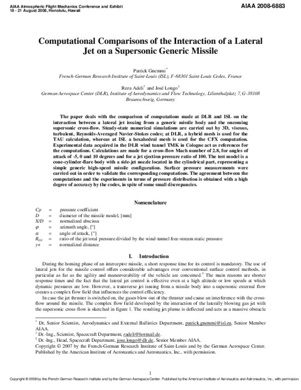 (PDF) Computational Comparisons of the Interaction of a Lateral Jet on ...