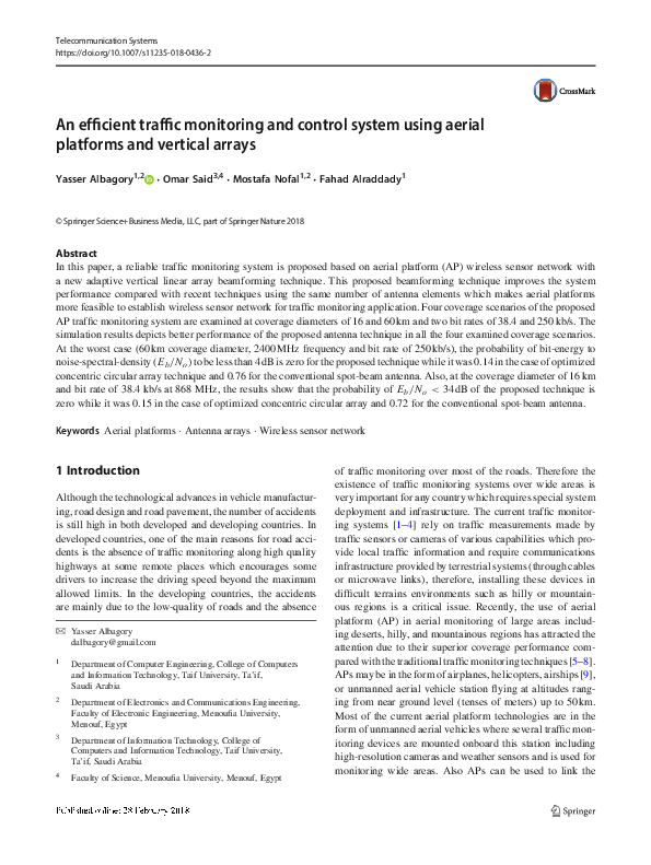 (PDF) An efficient traffic monitoring and control system using aerial ...