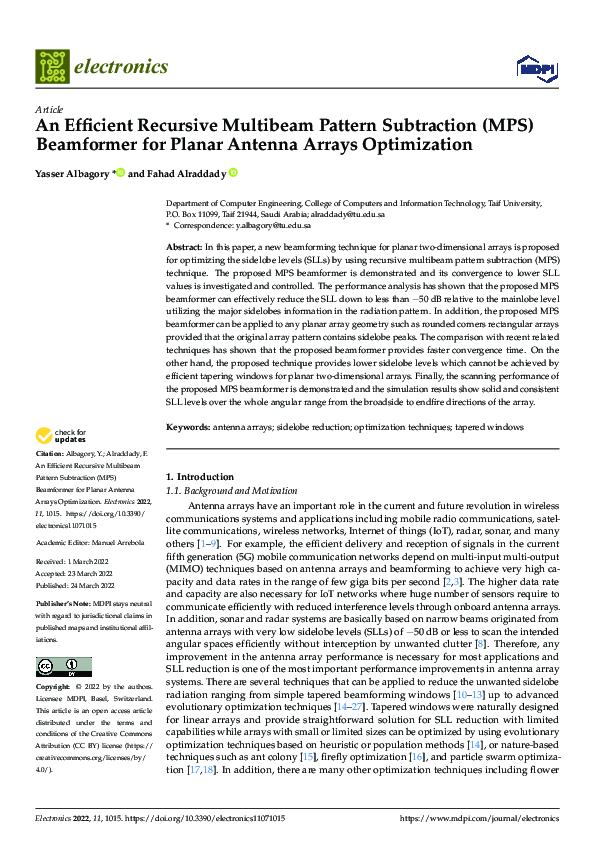 Pdf An Efficient Recursive Multibeam Pattern Subtraction Mps Beamformer For Planar Antenna