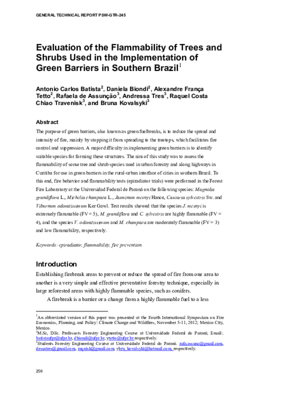 (PDF) Evaluation of the flammability of trees and shrubs used in the implementation of green ...