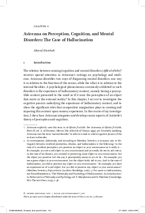 (PDF) Avicenna on Perception, Cognition, and Mental Disorders: The Case of Hallucination