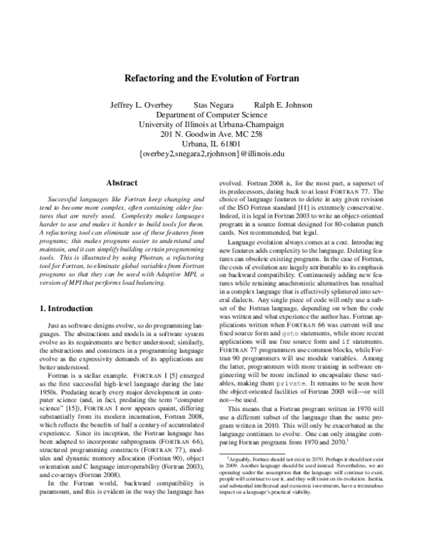 (PDF) Refactoring and the evolution of Fortran