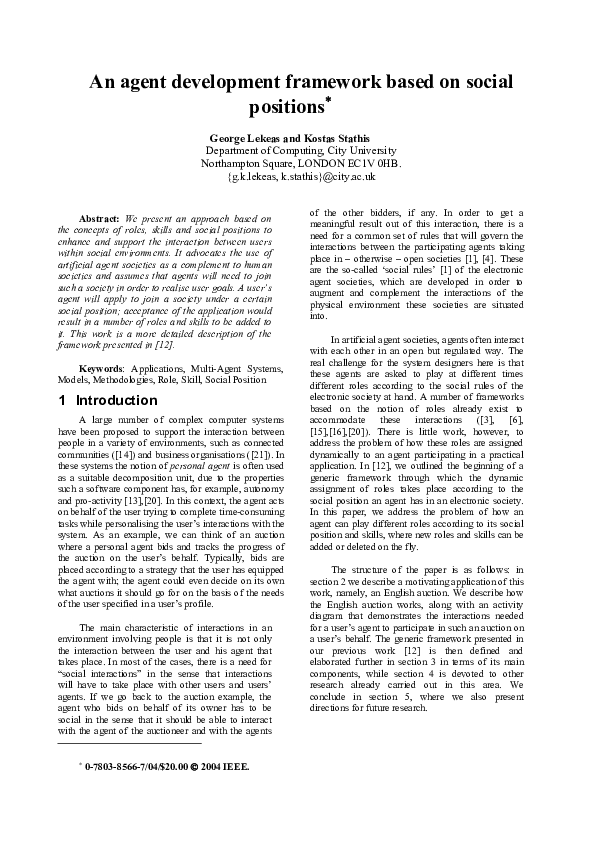 (PDF) An agent development framework based on social positions