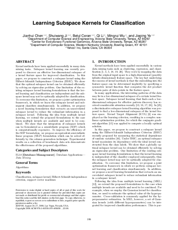 (PDF) Learning subspace kernels for classification
