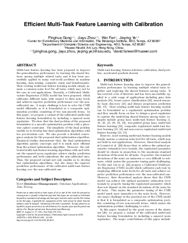 (PDF) Efficient multi-task feature learning with calibration