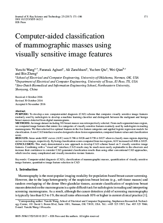 Pdf Computer Aided Classification Of Mammographic Tissue Using Shapelets And Support Vector
