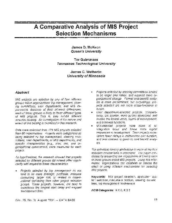 (PDF) A comparative analysis of MIS project selection mechanisms