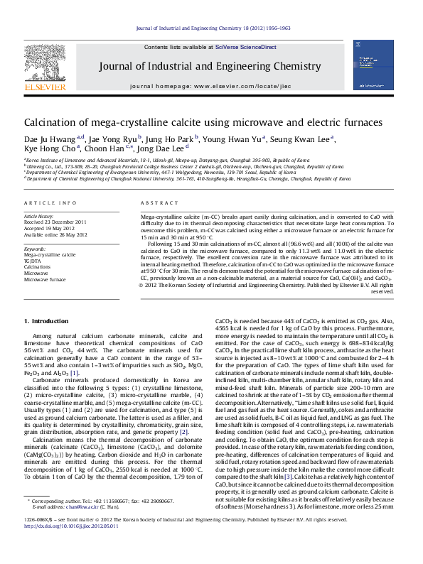 (PDF) Calcination of mega-crystalline calcite using microwave and ...