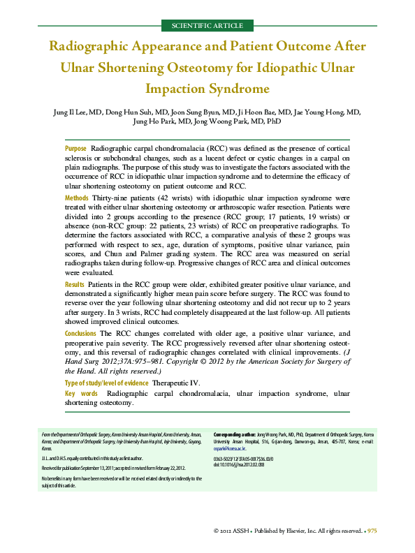 (PDF) Radiographic Appearance and Patient Outcome After Ulnar ...