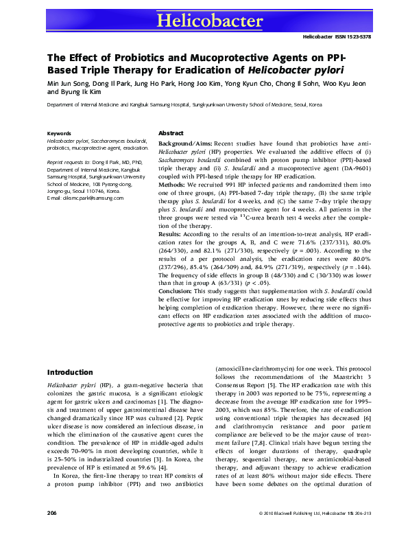 (PDF) The Effect of Probiotics and Mucoprotective Agents on PPI‐Based Triple Therapy for ...