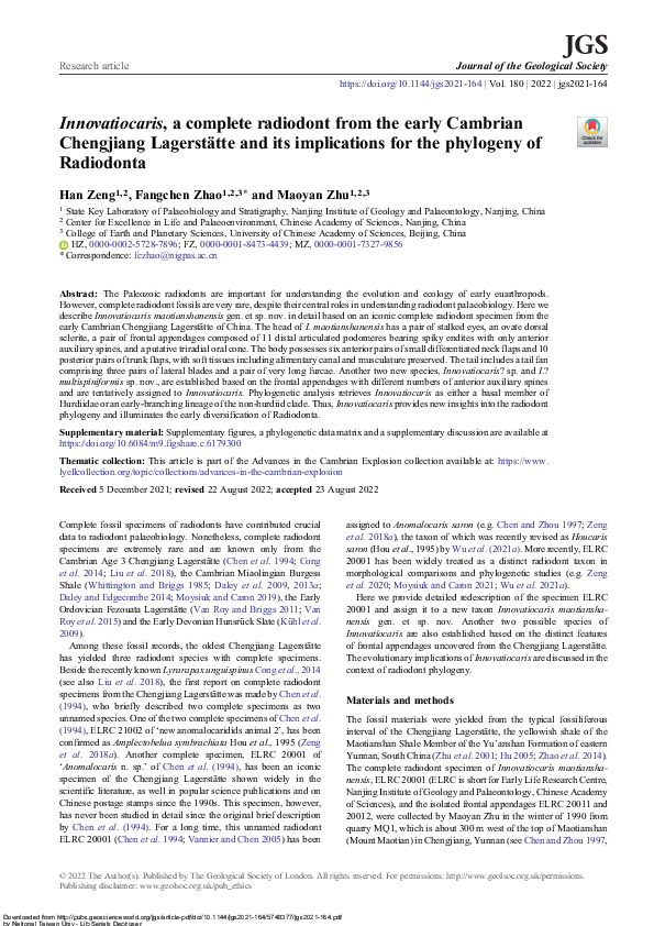 (PDF) Innovatiocaris, a complete radiodont from the early Cambrian ...