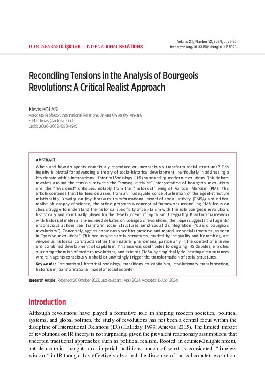 (PDF) Reconciling Tensions in the Analysis of Bourgeois Revolutions: A ...
