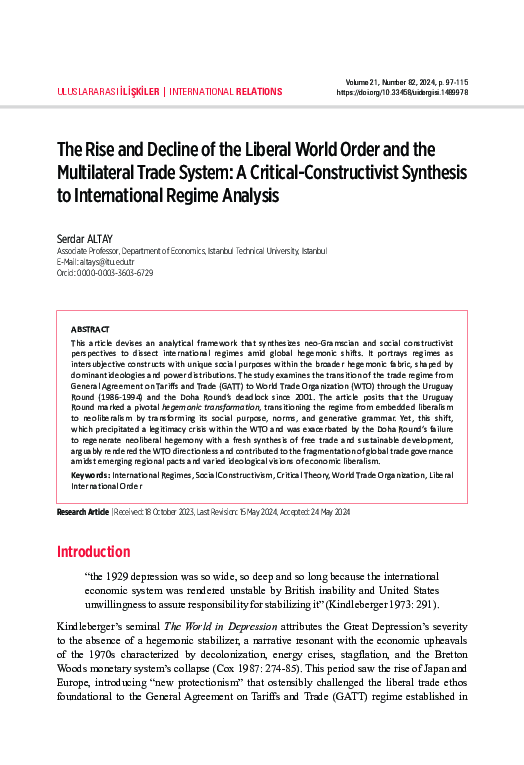 (PDF) The Rise and Decline of the Liberal World Order and the ...