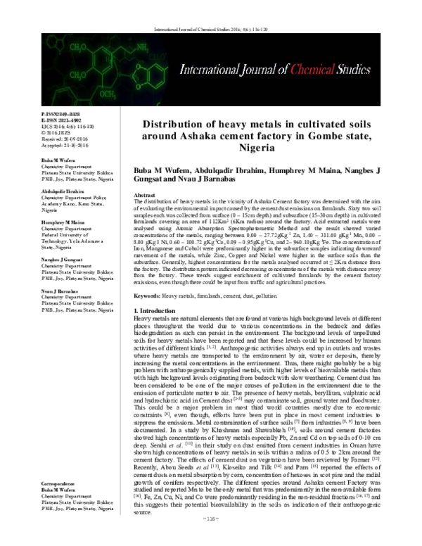 (PDF) Distribution of heavy metals in cultivated soils around Ashaka ...