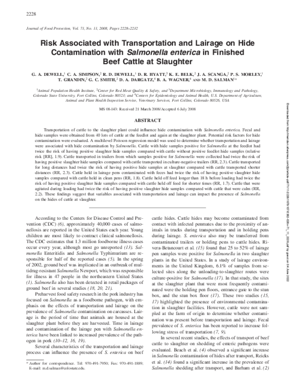 (PDF) Risk Associated with Transportation and Lairage on Hide ...