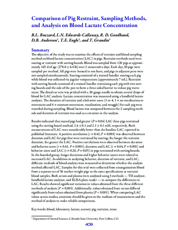 (PDF) Comparison of pig restraint, sampling methods, and analysis on ...