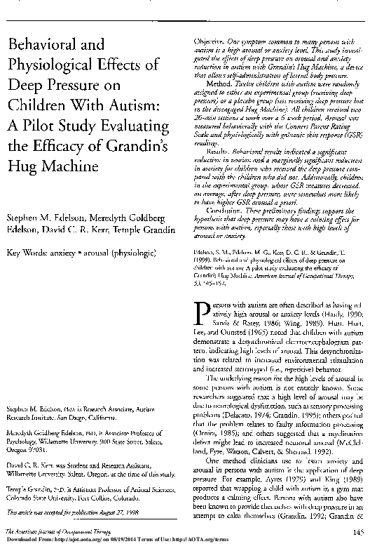 (PDF) Behavioral and Physiological Effects of Deep Pressure on Children ...