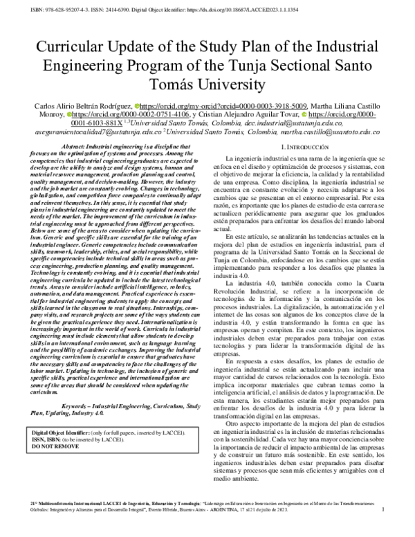 (PDF) Curricular Update of the Study Plan of the Industrial Engineering ...