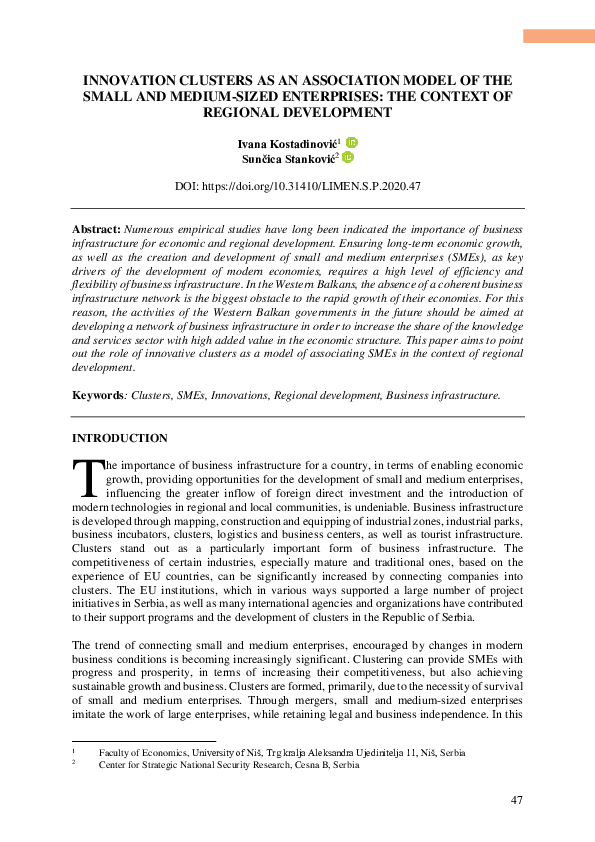 (PDF) Innovation Clusters as an Association Model of the Small and Medium-Sized Enterprises: The ...