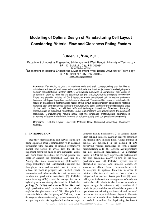 (PDF) Modelling of Optimal Design of Manufacturing Cell Layout ...