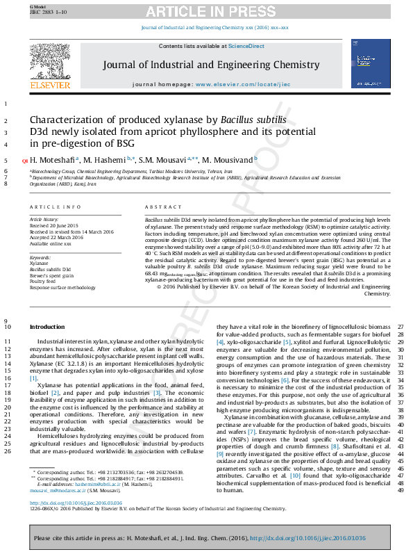 (PDF) Characterization of produced xylanase by Bacillus subtilis D3d ...