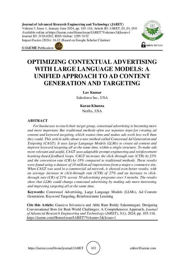 (PDF) OPTIMIZING CONTEXTUAL ADVERTISING WITH LARGE LANGUAGE MODELS: A UNIFIED APPROACH TO AD ...