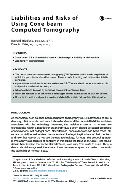 (PDF) Liabilities and risks of using cone beam computed tomography
