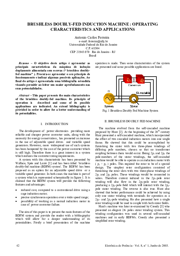 Pdf Brushless Doubly Fed Induction Machine Operating Characteristics And Applications