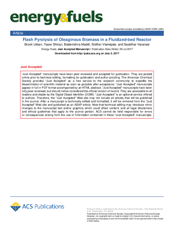 (PDF) Flash Pyrolysis of Oleaginous Biomass in a Fluidized-Bed Reactor ...