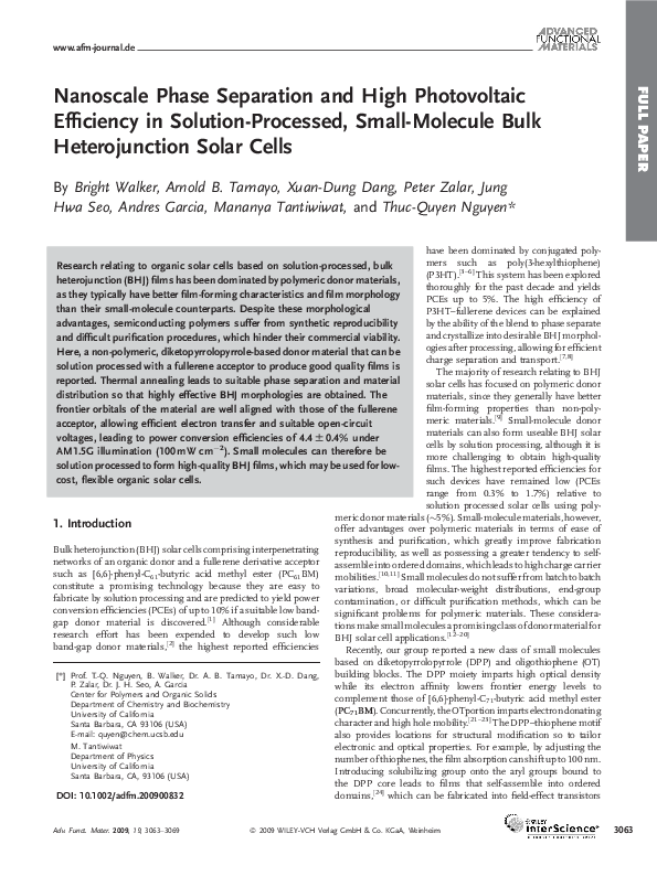 (PDF) Nanoscale Phase Separation and High Photovoltaic Efficiency in ...