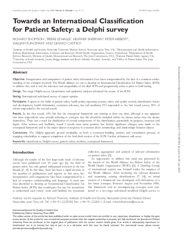 (PDF) Towards an International Classification for Patient Safety: a ...