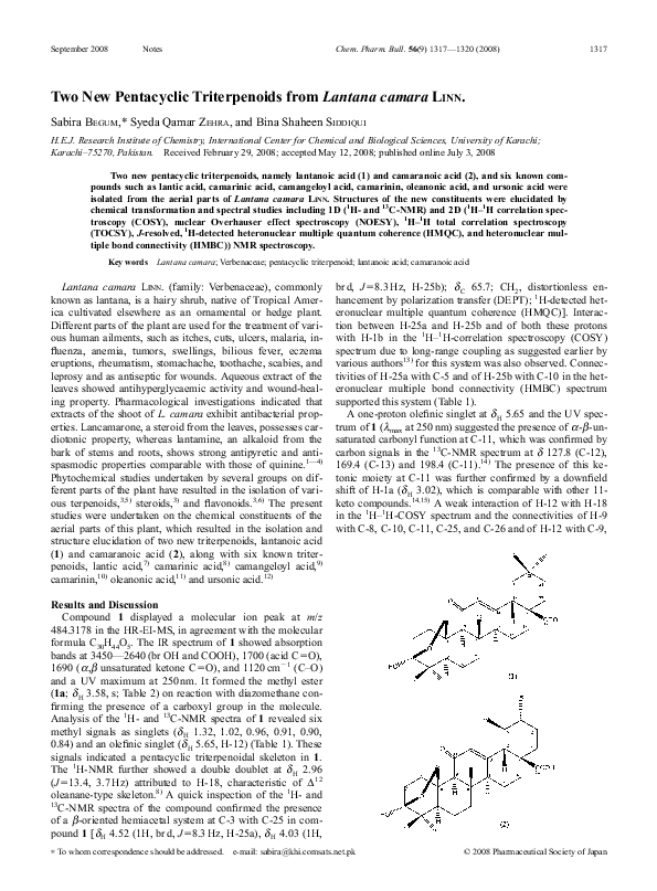 (PDF) Two New Pentacyclic Triterpenoids from Lantana camara LINN