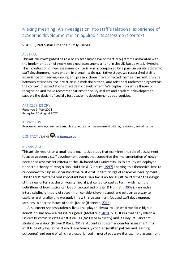 (PDF) Making meaning: An investigation into staff’s relational ...
