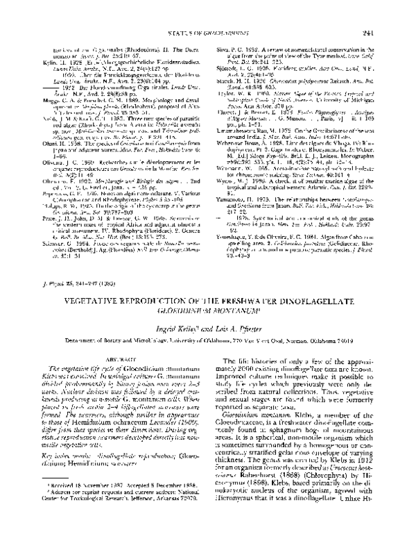 (PDF) Vegetative Reproduction of the Freshwater Dinoflagellate ...