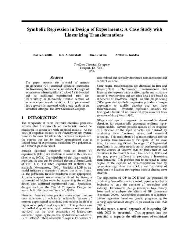 (PDF) Symbolic regression in design of experiments: A case study with ...