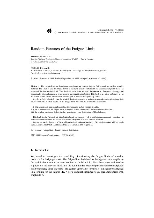 (PDF) Random Features of the Fatigue Limit