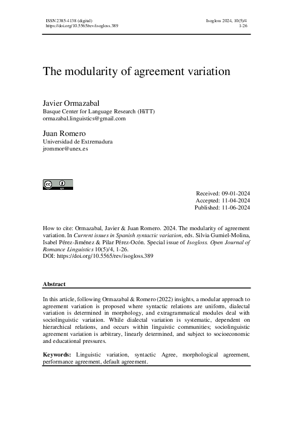 (PDF) The modularity of agreement variation