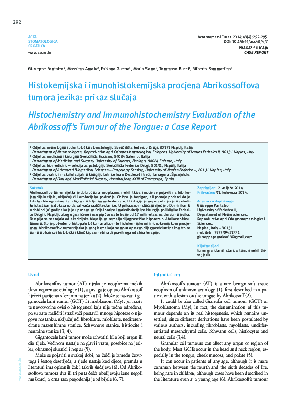 (PDF) Histochemistry and Immunohistochemistry Evaluation of the Abrikossoff’s Tumour of the ...
