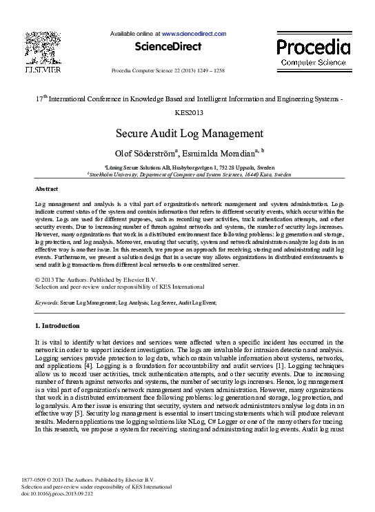 (PDF) Secure Audit Log Management