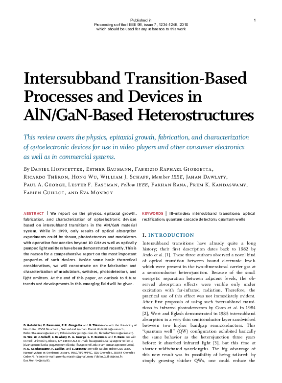 (PDF) Intersubband Transition-Based Processes and Devices in AlN/GaN ...