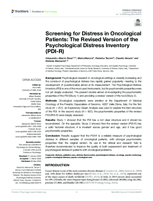 (PDF) Screening for Distress in Oncological Patients: The Revised ...