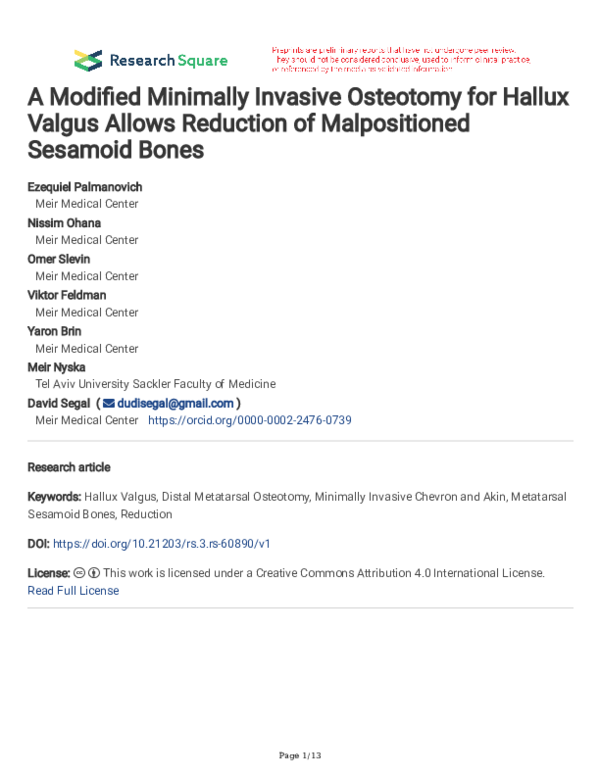 (PDF) A Modified Minimally Invasive Osteotomy for Hallux Valgus Allows ...