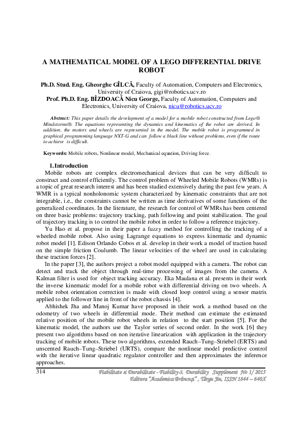 (PDF) A Mathematical Model of a Lego Differential Drive Robot