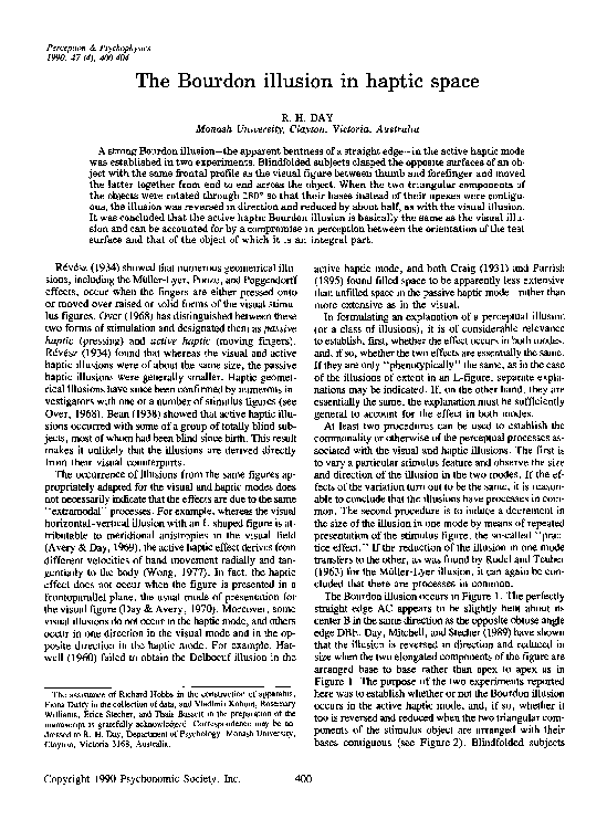 (PDF) The Bourdon illusion in haptic space