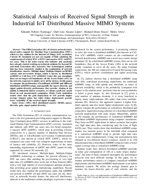 (PDF) Statistical Analysis of Received Signal Strength in Industrial IoT Distributed Massive ...
