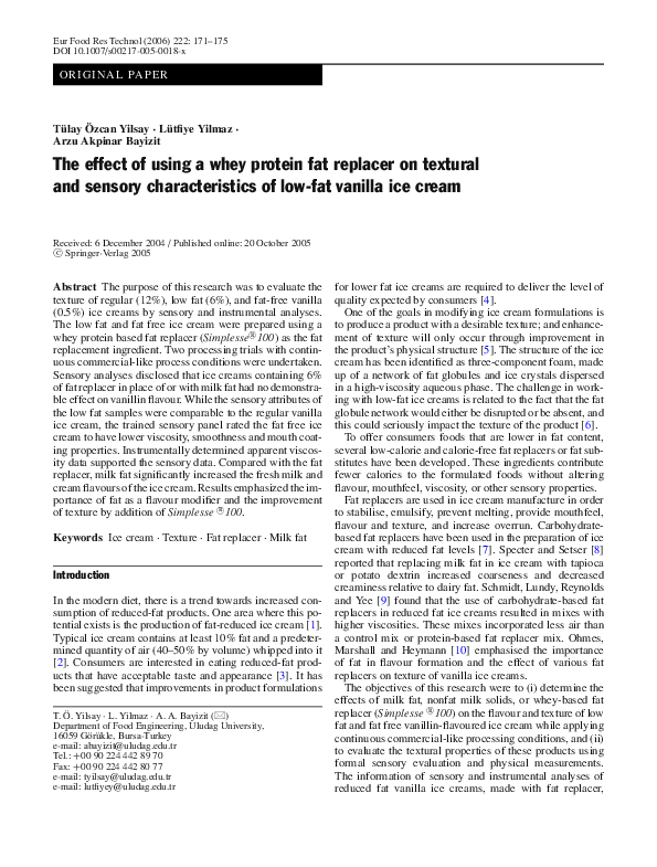 (PDF) The effect of using a whey protein fat replacer on textural and ...