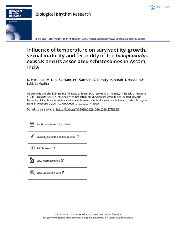 (PDF) Influence of temperature on survivability, growth, sexual ...