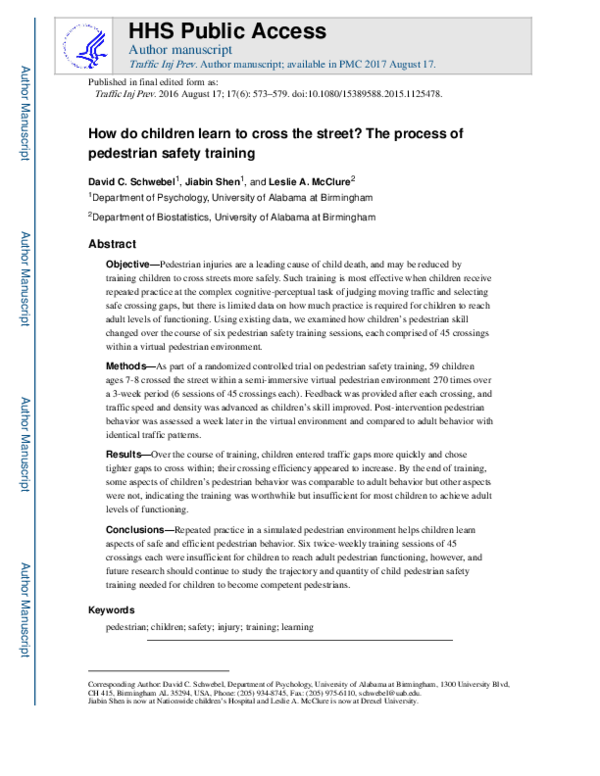 (PDF) How do children learn to cross the street? The process of ...