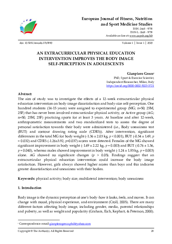 (PDF) An Extracurricular Physical Education Intervention Improves the Body Image Self-Perception ...